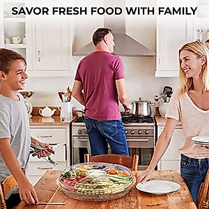 Chef's Star Clear Extra Large Acrylic Appetizer Serving Tray, 8 Compartment Vegetable Tray with Lid, Shrimp Cocktail Serving Dish, Large Iced Food Platter for Breakfast, Lunch, Dinner, Picnics Parties