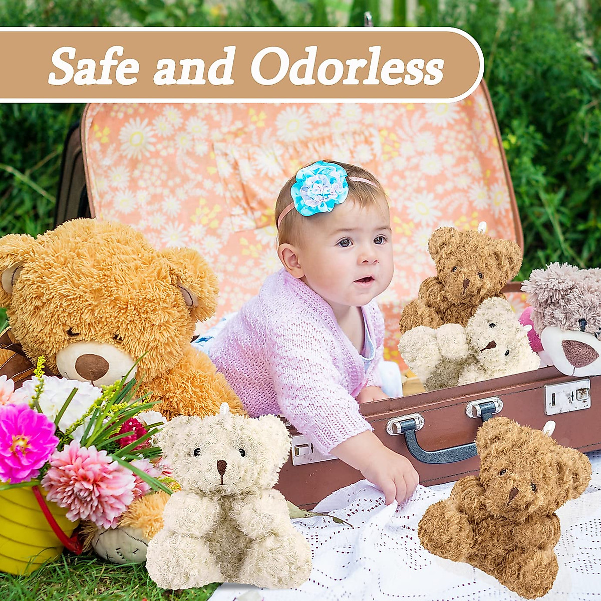 10 Pieces Plush Mini Teddy Bear 4 Inch Stuffed Animals Tiny Soft Bear Doll for Graduation Birthday Wedding Baby Shower Decorations Party Favors DIY Keychain Bag Decor(5Brown,5Apricot)