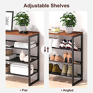 CHEMPFR Industrial Shoe Rack - Sturdy Steel Entryway Shoe Organizer with Spacious Top - Strong Mesh Shoe Storage Shelves - Adjustable Shoe Stand for Closet Organization (4-Tier)