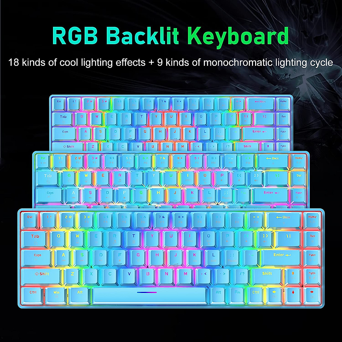 60 Percent Mechanical Gaming Keyboard Blue Switch Wired RGB 18 Backlit,Lightweight Gaming Mouse 6400 DPI,Mousepad,Wirst Rest,RGB Stand for Gamers,Typists-Blue