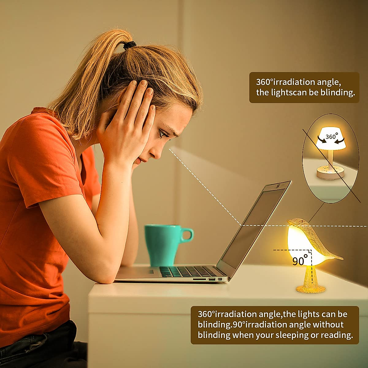 Xhope4u Small Cordless Bedside Lamp, Bird Lamp Touch Sensor, LED Table Lamp with Touch Dimmer,3 Level Brightness Nightstand Lamps, Rechargered Desk Lamp for Bedroom, Office, College Dorm Room