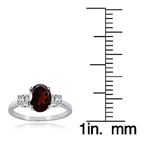 Ice Gems Sterling Silver African Garnet and Oval Ring, Size 6
