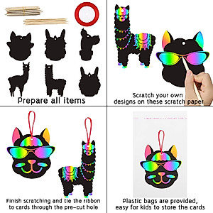 WATINC 60 pcs Alpaca Scratch Cards Art Set for Kids and Adults,DIY Color Card Art Craft Kit, Llama Carnival Party Favor,Llama Themed Fun Game, 6 Styles with Ribbon &Wood Stylus