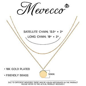 MEVECCO Gold Layered Necklace,18K Gold Disc/Circle Bead Chain Dainty Elegant Simple Layer Necklace for Women