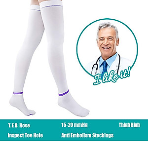 T.E.D. Anti Embolism Stockings for Women Men Thigh High, 15-20 mmHg Compression TED Hose with Inspect Toe Hole