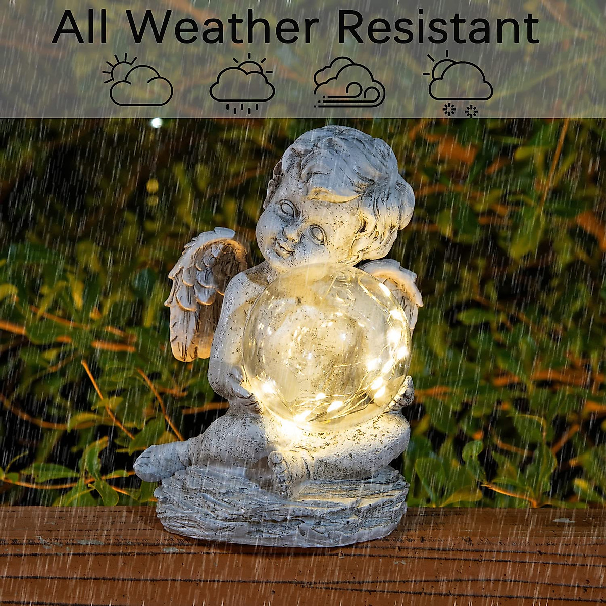 JIAJIAMEI Garden Angel Statues Outdoor Decor Solar Ball Lights Decorations for Yard Porch Lawn Pool Patio Backyard Path Fence Home Gardening Gifts