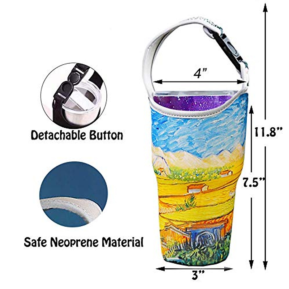 TuNan Tumbler 30oz Carrier Holder Pouch with Shoulder Strap, Fit for YETI, Rtic, Atlin, Ozark Trail, Rambler 30 oz Insulated Tumbler Coffee Cup, Neoprene Sleeve with Carrying Handle - 2 Styles