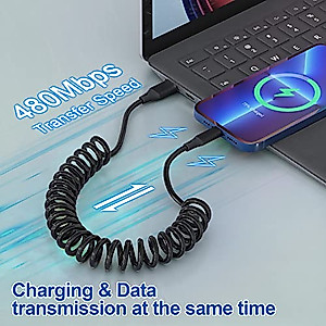 Coiled Lightning Cable 2 Pack, Apple Carplay & MFi Certified, Retractable iPhone Charger with Data Transmission, Short iPhone Charger Cord for iPhone/Pad/Pod