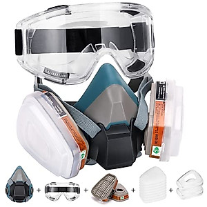 Respirator Mask, Reusable Half Face Gas Masks with Dual Activated Carbon Filters and Anti-Fog Safety Glasses Against Painting/Chemicals /Organic Vapors Perfect for Painters, Spray, Resin, Sanding Work