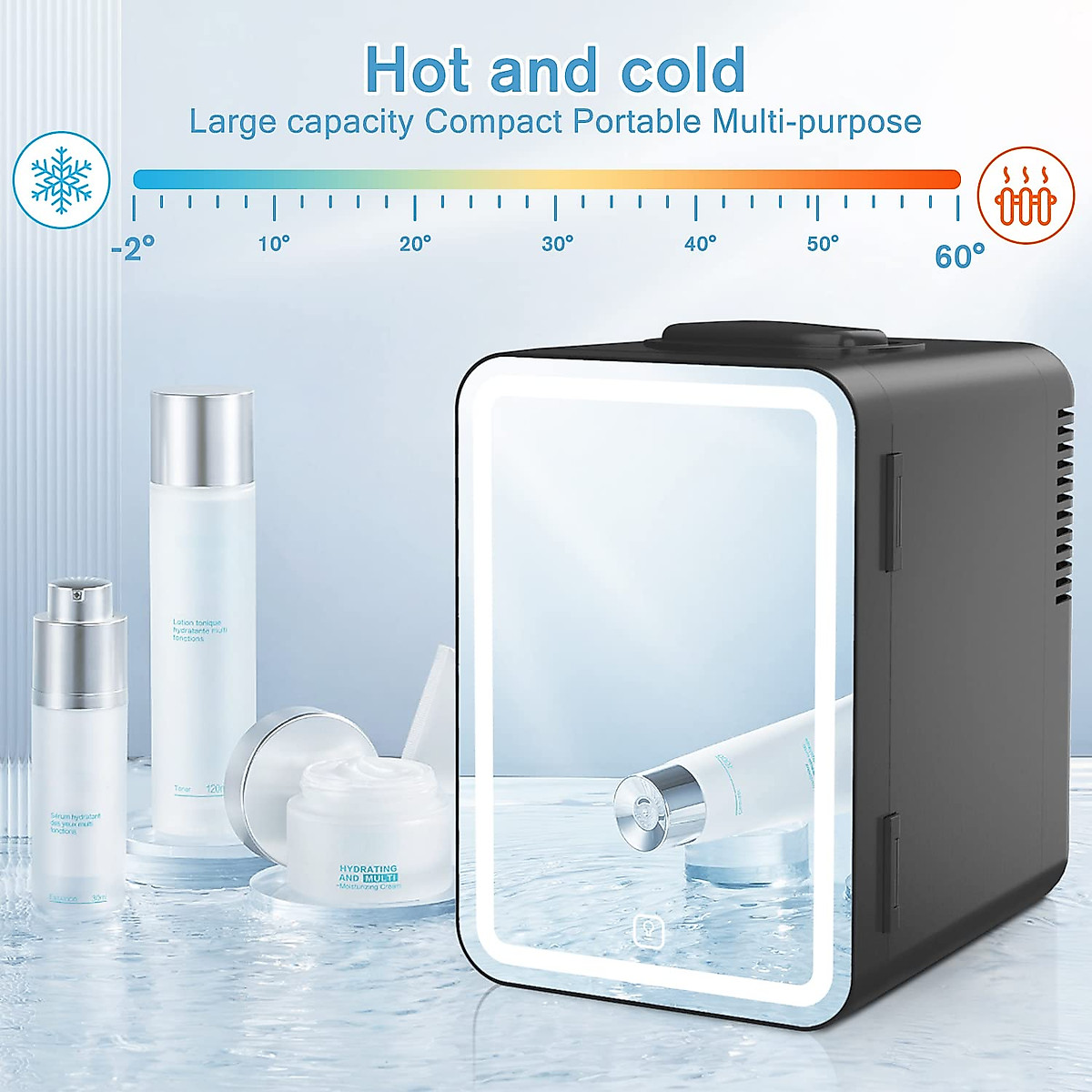 COOSEON Mini Fridge with Mirror, AC/DC Portable Thermoelectric Cooler and Warmer Refrigerators for Beauty, Skin Care, Makeup, Bedroom, Room, Car (6L-Black)