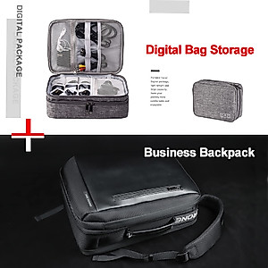 Krone Kalpasmos Anti-Theft Bussiness Backpack for Men & Women, Large Capacity Leather Waterproof Backpack with Grey Organizer, Black