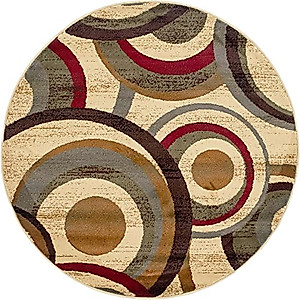 Unique Loom Barista Collection Modern, Abstract, Geometric, Circles, Bohemian, Rustic, Warm Colors Area Rug, 4' 0" x 4' 0", Beige/Brown
