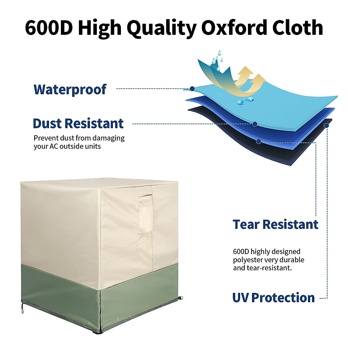 LooDro Air Conditioner Cover for Outside Units, 24 inch Outdoor AC Cover for Outside Unit Windproof, 600D Heavy Duty Oxford Fabric Fits up to 24" x 24" x 30"