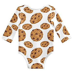 JHKKU Chocolate Chip Cookies Long Sleeve Bodysuits Baby Boys Girls 100% Cotton Newborn Infant Neutral Outfits Jumpsuit 6 Months
