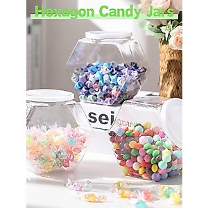 Glazeal 4pcs Large Candy Jar with Spoons, 72 OZ Hexagon Candy Jar Plastic Clear Cookie Jar with Lid for Candy Buffet, Kitchen Storage Containers Set