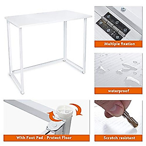 Leopard Outdoor Products Folding Computer Desk for Small Spaces, No-Assembly Space-Saving Home Office Desk, Foldable Computer Table, Laptop Table, Writing Desk, Compact Study Reading Table (White)