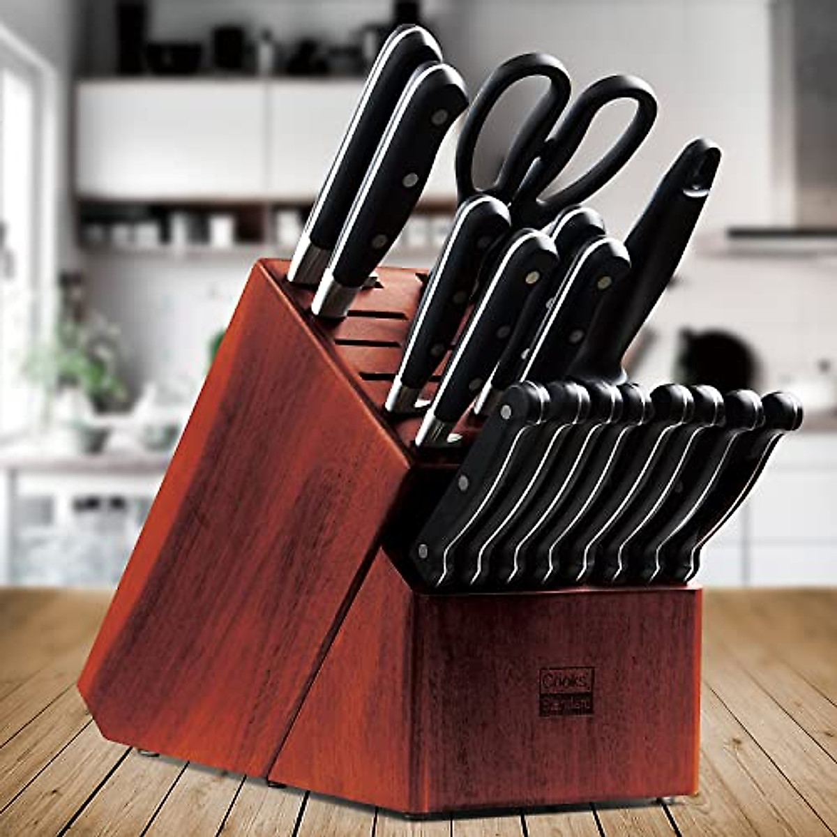 Cooks Standard 25 Slot X-Large Acacia Knife Block Holder without Knives, Countertop Butcher Block Kitchen Knife Stand, Hold Multiple Large Blade Knives, Wider Slots for Easier Storage