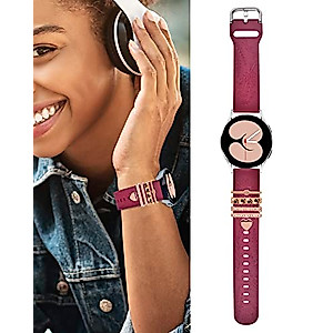 ORATYFAN Bands for Samsung Galaxy Watch 4/5/6 Band with Charms, 20mm Women Floral Engraved Silicone Strap with Decorative Rings for Watch 6/Watch 5 Pro/Watch 4 Classic 46mm 42mm/Watch 3 41mm/Active 2