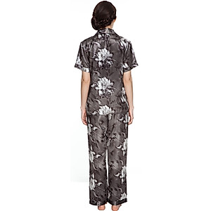 Lavenderi Women's Short Sleeve Classic Satin Pajama Set（X-Large,Silver