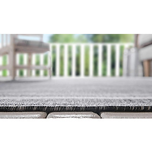 Unique Loom Outdoor Border Collection Area Rug - Soft Border (7' 1" x 10' Rectangle, Black/ Ivory)