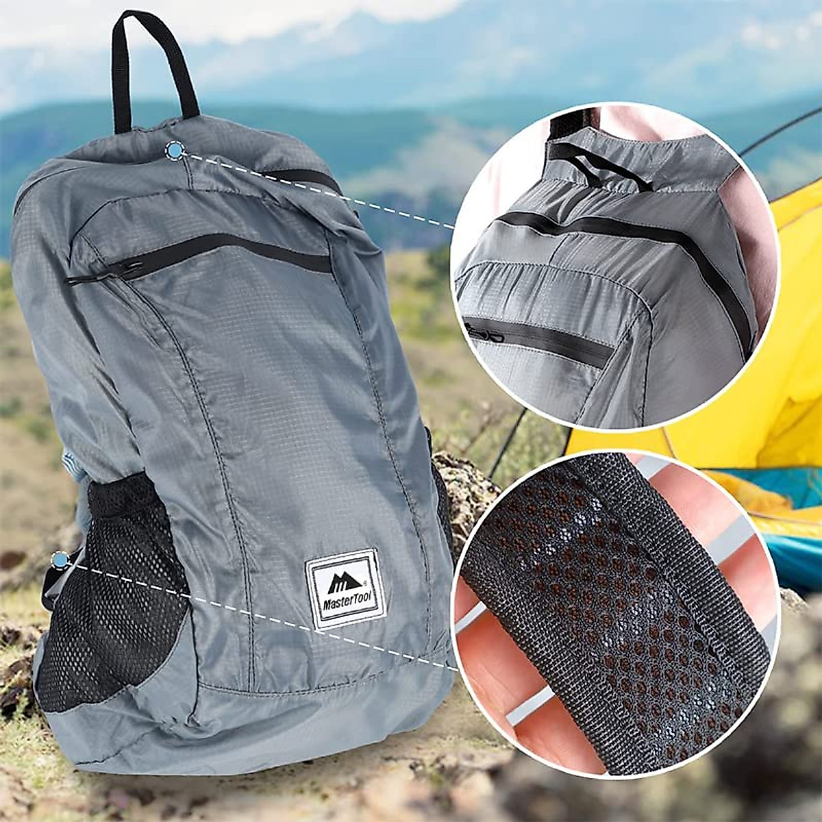 MasterTool Hiking Daypack, Water Resistant Lightweight Packable Foldable Backpack for Travel Camping Outdoor, Black, (291-2243-06), 20L