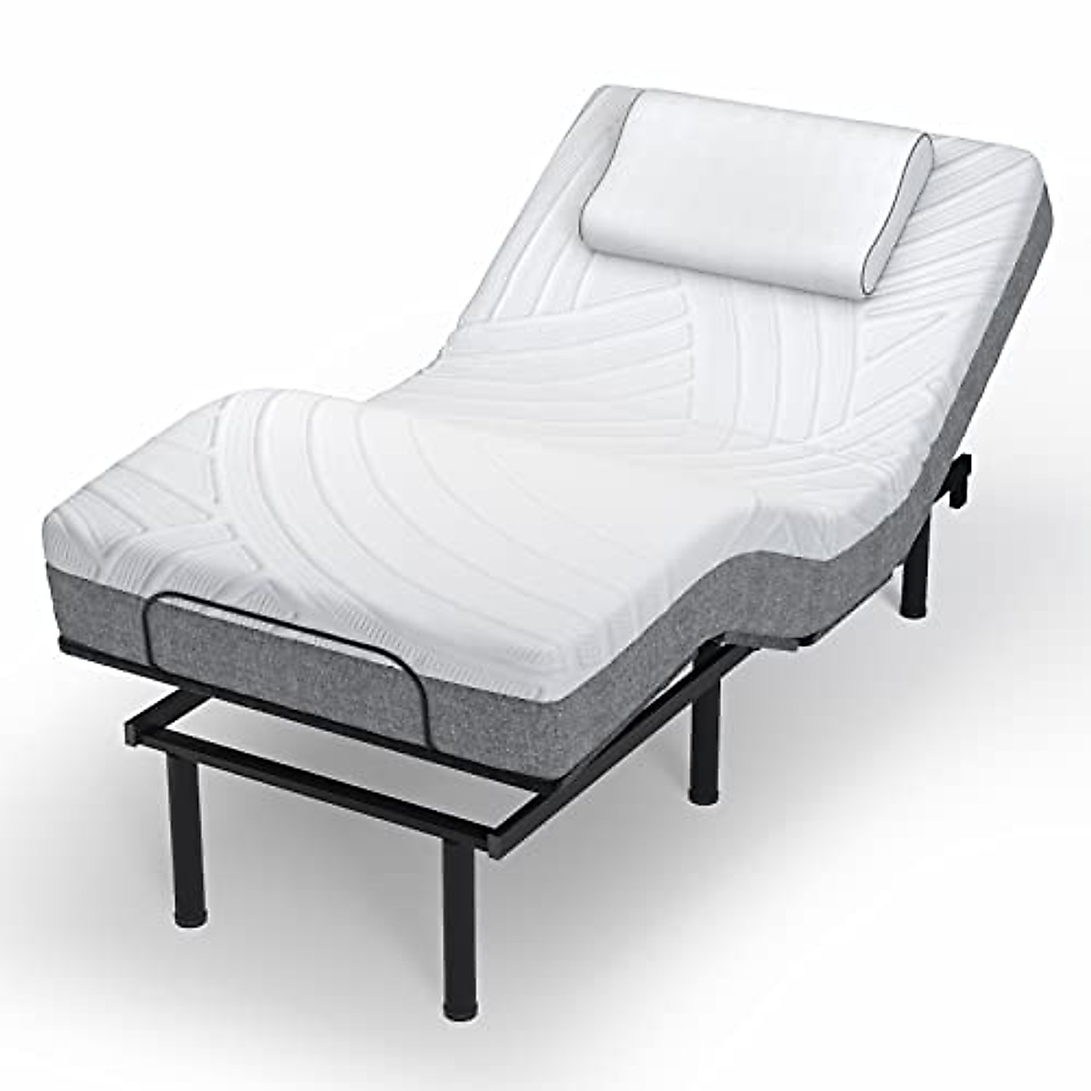 KOMFOTT Adjustable Bed with Transformable Cutting Mattress, Electric Adjustable Bed with Remote Control, Independent Head & Foot Adjustment, LED Light & USB Ports, Mattress with CertiPUR-US Certified