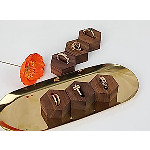 GemeShou 6pcs Wood Jewelry Ring Storage organizers, Hexagon Retail ring display slot stand, Small walnut Jewelry ring holder tray for Girl Woman Room Decoration【Walnut - Hexagon 6pcs】