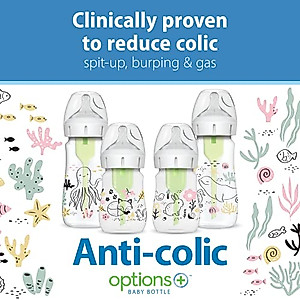 Dr. Brown’s Natural Flow® Anti-Colic Options+™ Wide-Neck Baby Bottle Designer Edition Bottles, Ocean and Woodland Design, 9 oz and 5oz, Level 1 Nipple, 4-Pack, 0m+