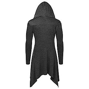 COOFANDY Men's Long Hooded Cardigan Ruffle Shawl Collar Open Front Lightweight Drape Cape Overcoat with Pockets Dark Grey