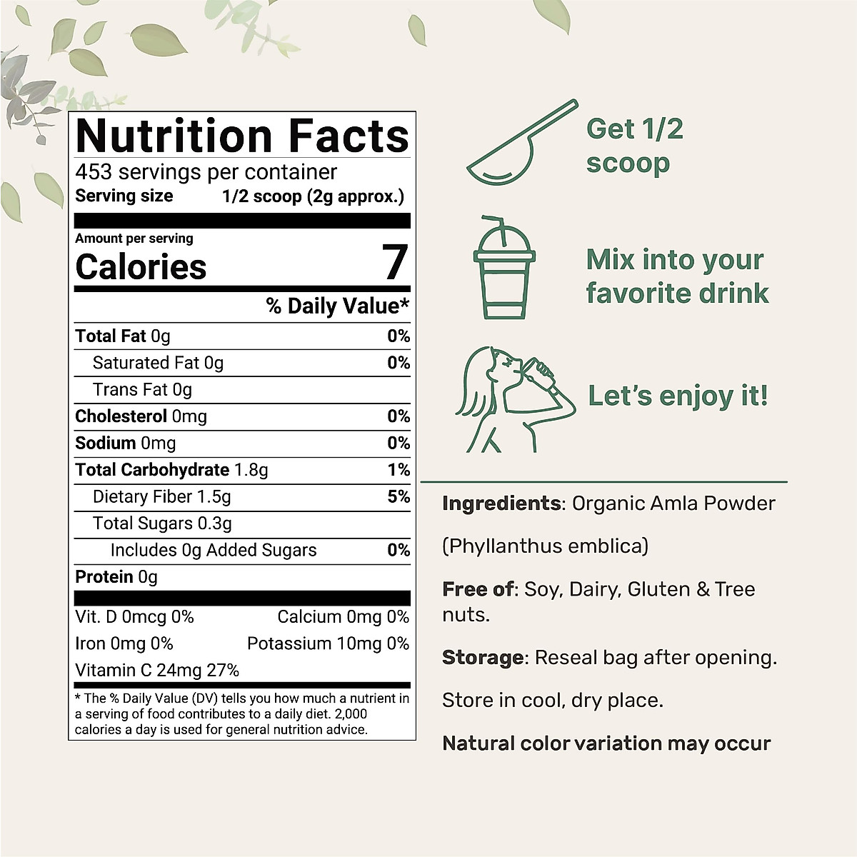 Organic Amla Powder (Amalaki) | 32oz, India Origin Gooseberry Powder | Rich in Vitamin C, Antioxidants, Supports Immune, Digestive & Skin Health, Non-GMO, Vegan & Keto Friendly