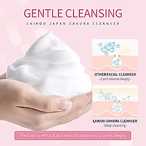 MIESCHER Sakura Face Wash,Cherry blossom Cleanser Facial Skin Cleansing Foaming Repairing Acne Deep Cleansing Moisturizer for Dry Skin & Oily Skin Hydrating Lotion Foam Cleanser Balance Oil Water Daily Cleaning Skincare Products