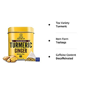 BLUE TEA - Turmeric Ginger Tea - 15 Tea Bags | PRIME SAVING DAY | AYURVEDIC BLEND | Detox Tea - Immunity Booster - Caffeine-free - Vegan - Non-GMO - Gluten Free - Natural Ingredients | Tin Pack