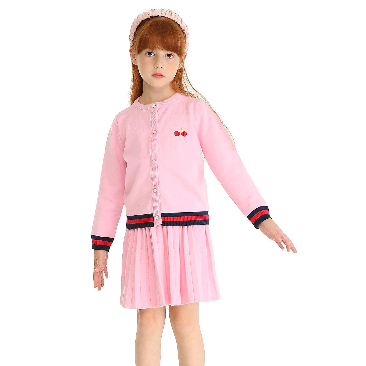 Mud Kingdom Knit Sweater Outfits for Toddler Girls Cute Cherry Pink 4T
