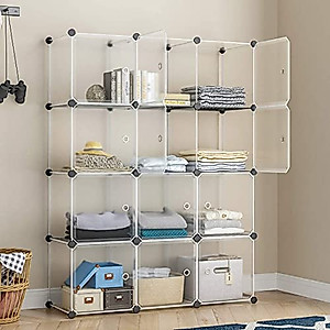 KOUSI Portable Storage Cubes-14 x14 Cube (12 Cube)-More Stable (add Metal Panel) Cube Shelves with Doors, Modular Bookshelf Units，Clothes Storage Shelves，Room Organizer for Cubby Cube