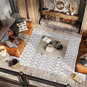 JONATHAN Y MOH101B-9 Moroccan HYPE Boho Vintage Diamond Indoor Area-Rug Bohemian Easy-Cleaning Bedroom Kitchen Living Room Non Shedding, 9 X 12, Cream/Gray