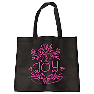 Divinity Boutique Filled With Joy 12 x 12 Inch Reusable Eco-Friendly Tote Bag, Black/Hot Pink, Pack of 2