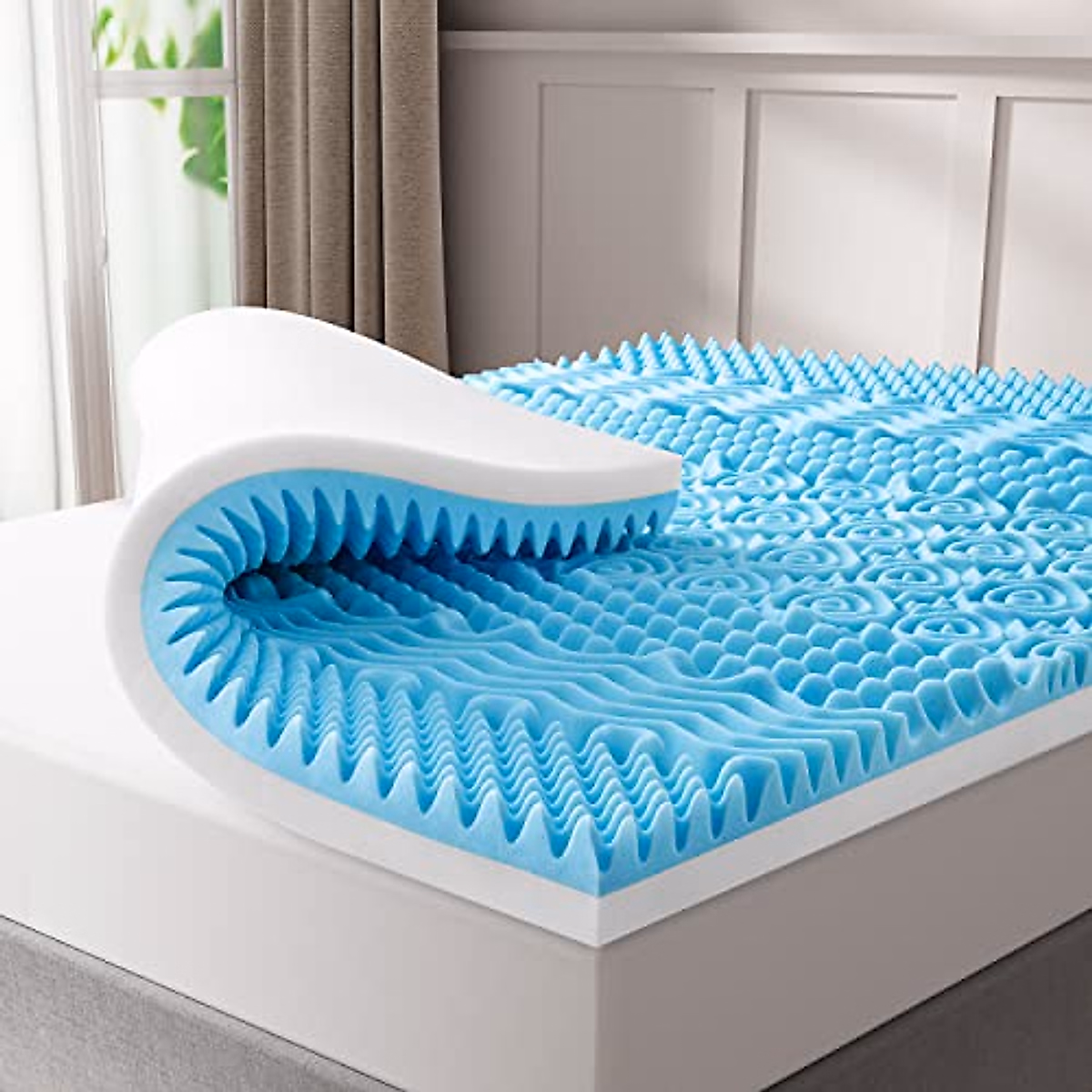 UniPon 4 Inch Mattress Topper Queen, Egg Crate Memory Foam Mattress Topper Queen,7 Zones Gel Infused Bed Topper, CertiPUR-US Certified