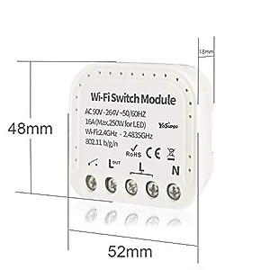 WiFi Momentary Inching Relay Self-Locking Switch Module, AC 90-264V WiFi Relay Switch Module eWelink APP Remote Control Switch Relay Module, Compatible with Alexa Echo Google Home