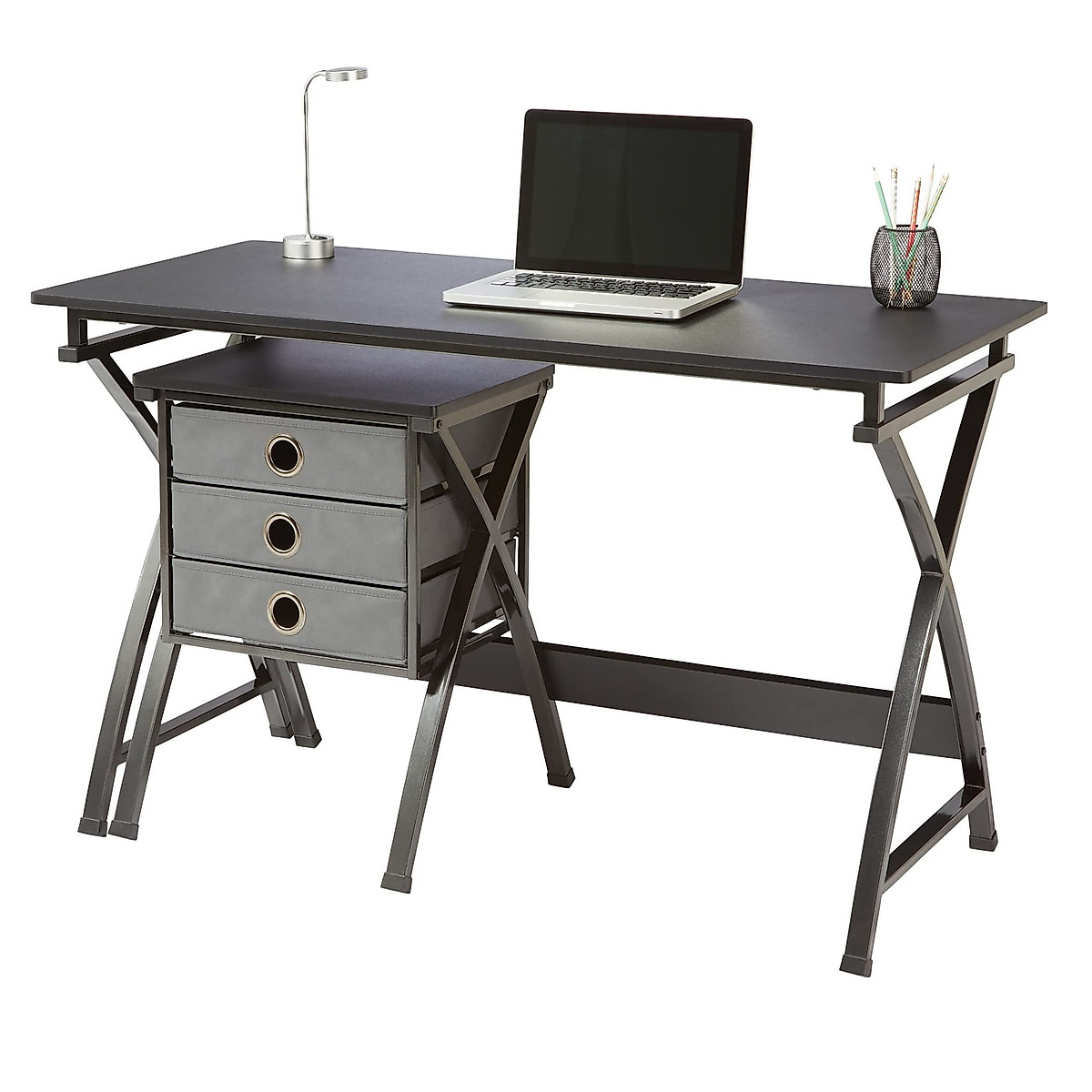 Realspace® X-Cross 48"W Computer Desk With File Cabinet, Black