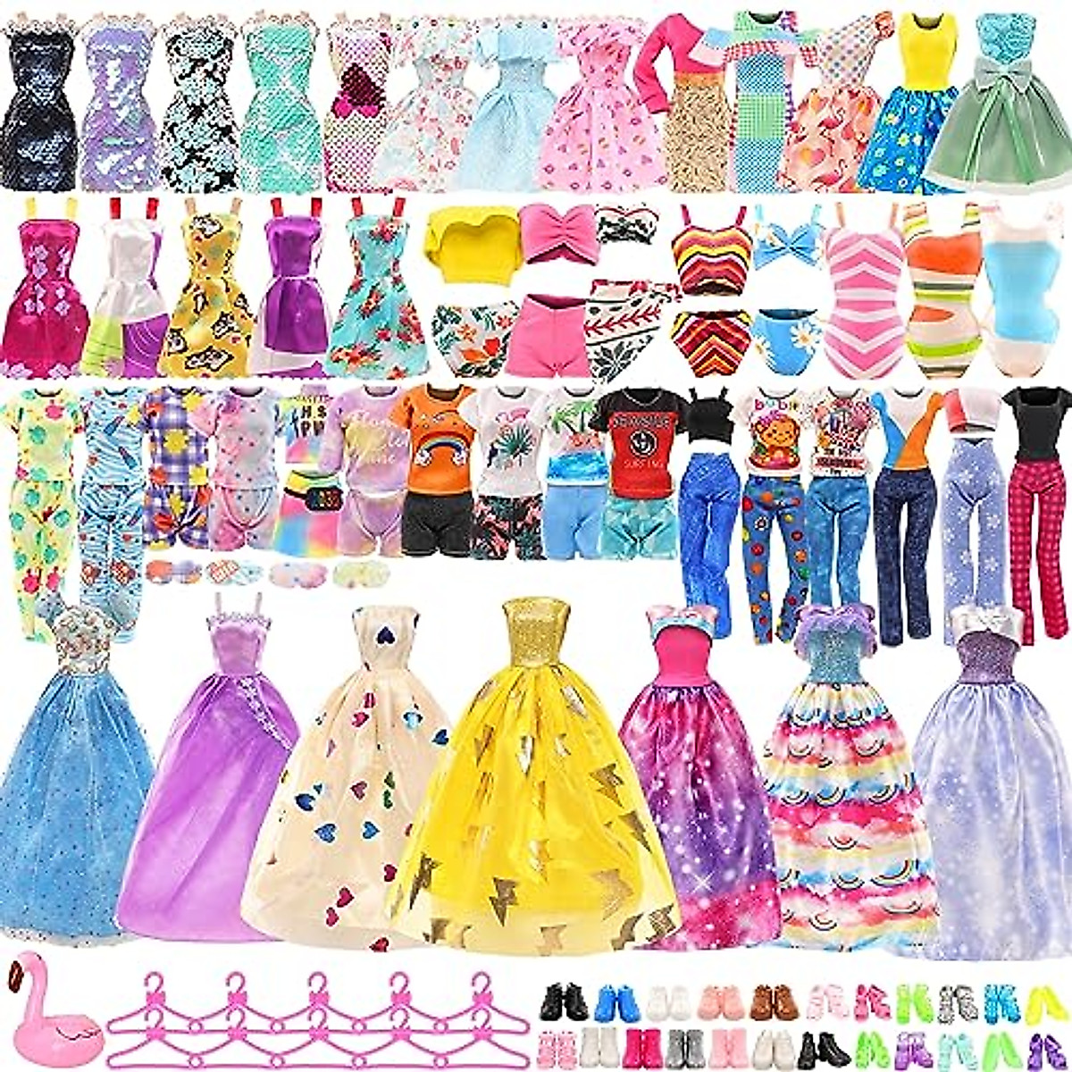 BARWA 35 Pack Doll Clothes and Accessories 5 PCS Fashion Dresses 3 PCS Gown Dresses 3 Bikini Swimsuits 5 Outfits 10 Shoes 5 Glasses for 11.5 inch Doll