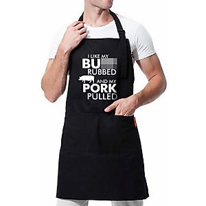 XBPDMWIN Funny Cooking Aprons for Men - I Like My Butt Rubbed and My Pork Pulled - Grilling BBQ Apron for Mens with 2 Pockets - Birthday Gifts for Men, Husband, Boyfriend, Guy, Dad, Friends, Him
