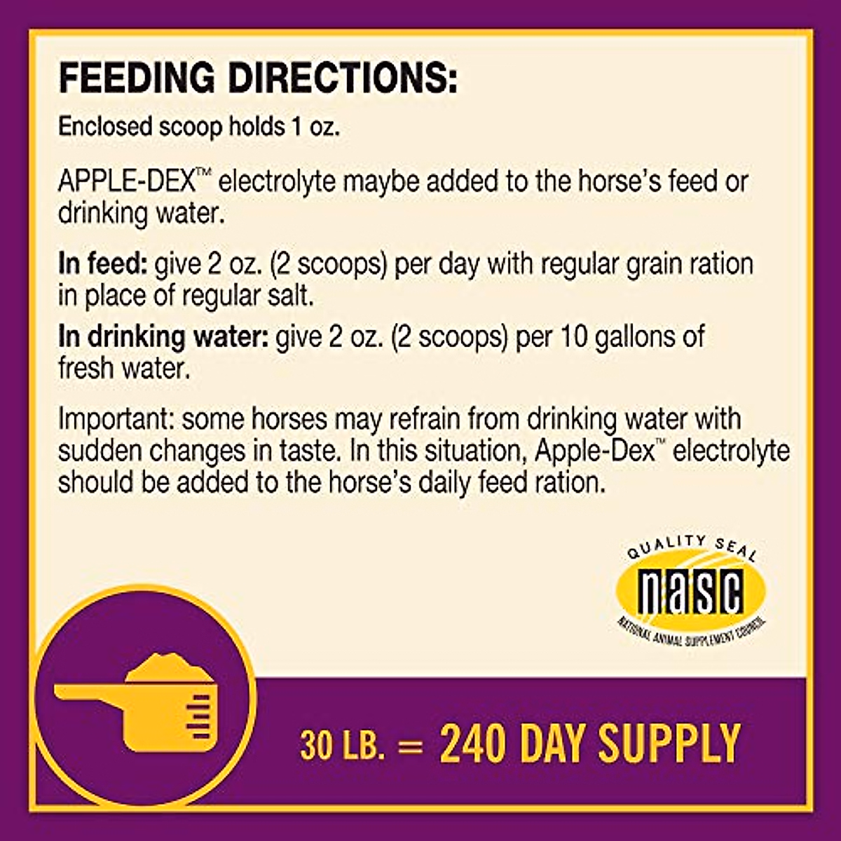 Horse Health Apple-Dex Apple-Flavored Electrolytes, 30-Pound