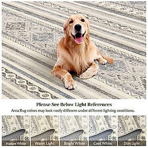 Madane 8x10 Area Rugs for Living Room, Stain Resistant Moroccan Washable Rugs 8x10, Thin Geometric Area Rugs 8x10 with Non-Slip Backing, Soft Low Pile Neutral 8x10 Rug, Grey/Ivory