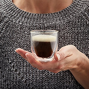 Glass Espresso Cups Set of 4 - Double Walled Espresso Cups 2.6 OZ - Wide Italian Style Clear Doppio Espresso Cup - Double Espresso Cups - Espresso Accessories Small Double Wall Expresso Coffee Cup