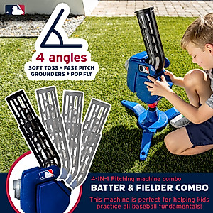 Franklin Sports Baseball Pitching Machine - Adjustable Baseball Hitting & Fielding Practice Machine For Kids - with 6 Baseballs - Great For Practice,Blue, Small