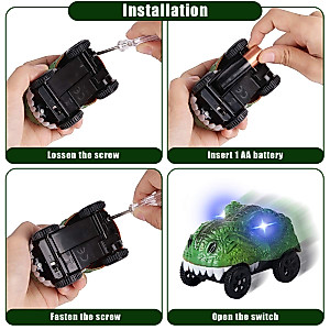 Track Car Replacement Only,LED Light Up Dinosaur Cars Compatible with Most Tracks,Dino Cars Accessories for Race Track Sets(2 Pack)