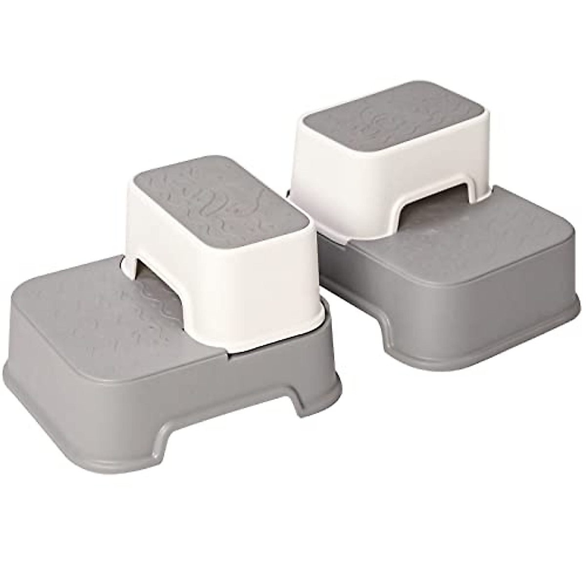 Two Step Stool for Kids(2 Packs), Anti-Slip Sturdy Toddler Two Step Stool for Bathroom, Kitchen and Toilet Potty Training (Gray)