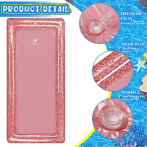 meekoo 3 Pcs Inflatable Cooler Inflatable Serving Bar Salad Ice Buffet Tray Container for Party with Glittering Confetti Drain Plug for Food Drink Pool Beach BBQ Picnic, 1 Rectangle 2 Square (Pink)