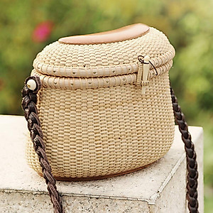 Teng Tian Nantucket Purse Basket Women Purse Handwoven Cane-on-cane Crossbody Bag Beach Purse Handmade Basket Handbags Vacation Essentials Must Haves