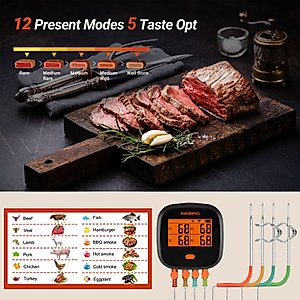 Inkbird WiFi Grill Thermometer, Wireless BBQ Thermometer for Grilling Roasting Cooking Smart Digital Remote Meat Thermometer with Graph Alarm Timer 4 Probes Rechargeable